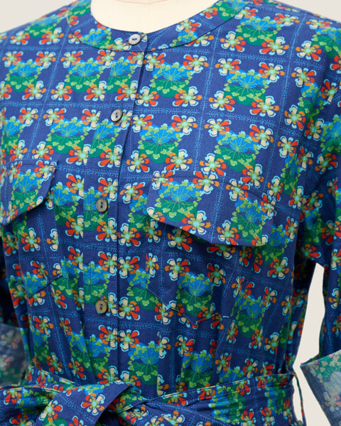 Original Long Shirt Dress - Bunga Raya Tiles Blue – Nala International